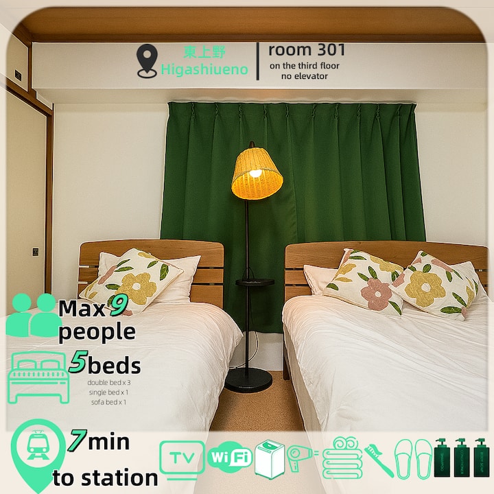 宮澤ビル301室/上野駅から徒歩7分/3階/エレベーターなし/wi-fi完備 - Ueno