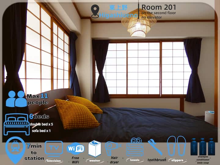 宮澤ビル201室/2階/上野駅から徒歩7分/エレベーターなし/広さ85㎡/最大で11人 - Ueno