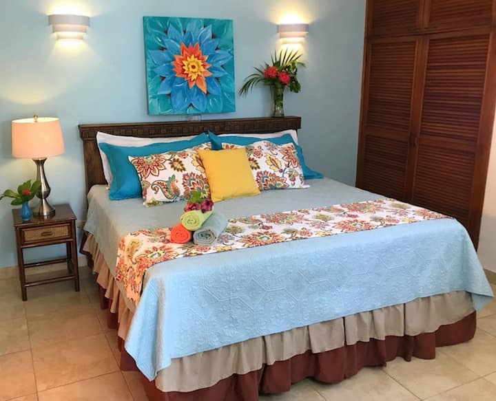 King Bed 3s Fast Wi-fi, Kitchen, Pool, Garden - Cozumel
