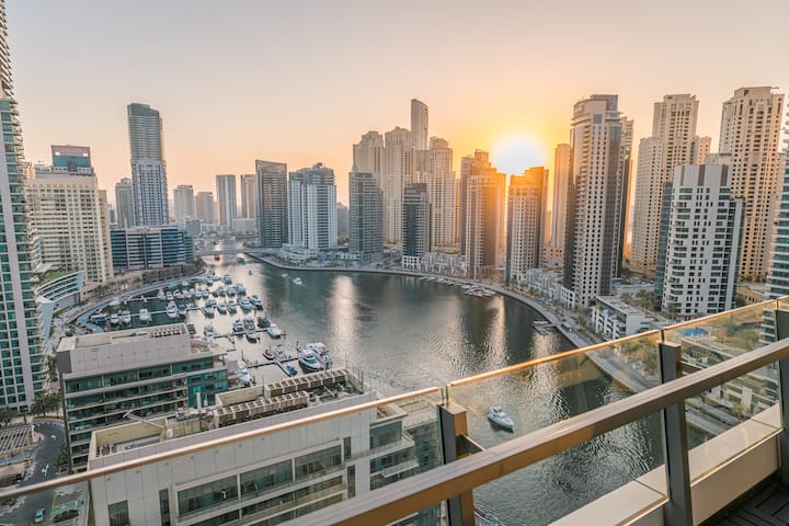 Dubai Marina Skyline With Sunset And Sunrise View - Dubai
