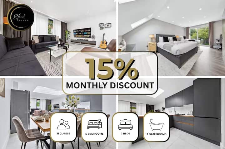 Luxury 5br | 7 Beds | 3 Baths Sleeps 11 | Parking - Luton