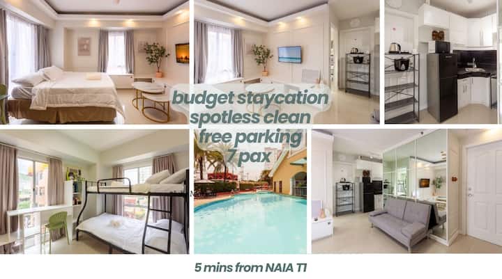Budget-naia T1-cozy Condo-7 Pax-wifi- Free Parking - Pasay