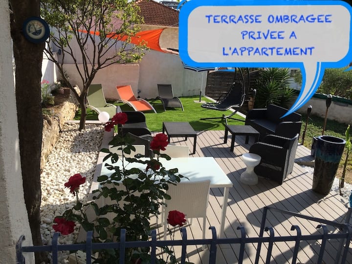 Hébergement 2 Chambres + Parking+terrasses Jardin - Antibes
