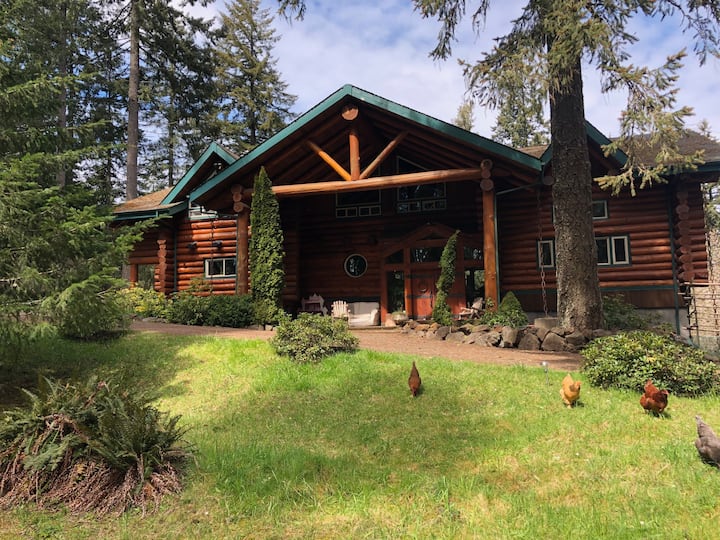 Spectacular Log Home On 5 Park Like Acres, 10 Min - King Estate Winery, Eugene