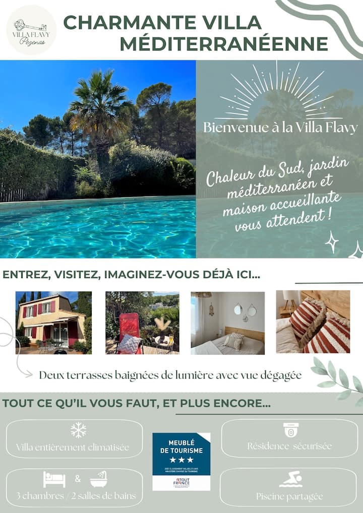 Belle Vue Villa Clim Piscine Commune 3 Chambres - Pézenas