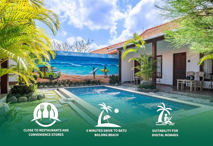 Central Canggu Relaxing Room W/ Pool & Fast Wi-fi - Bali