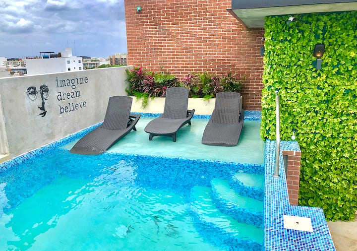 Vintage And Modern Studio Rooftop Pool In Downtown - Playa del Carmen