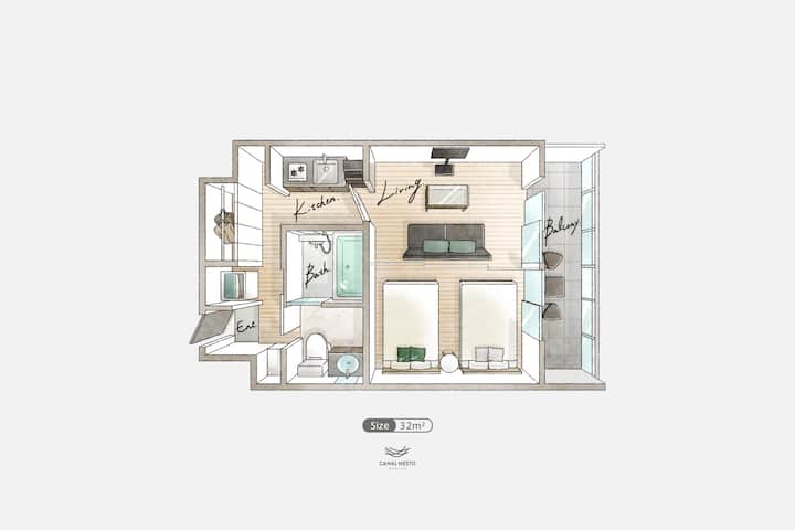Smoking Room | 32㎡ | Canalcity | 7-11 | 6pax | G1 - Fukuoka