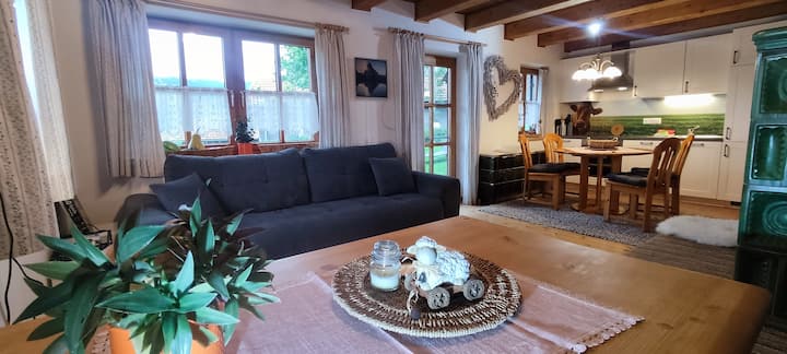 Opas Bergchalet, Apartment M. Kachelofen, Terrasse - Halblech