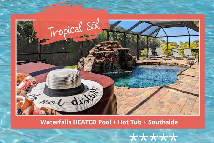 Hottub+unique Sunny Tropical Waterfall Heated Pool - Cape Coral, FL