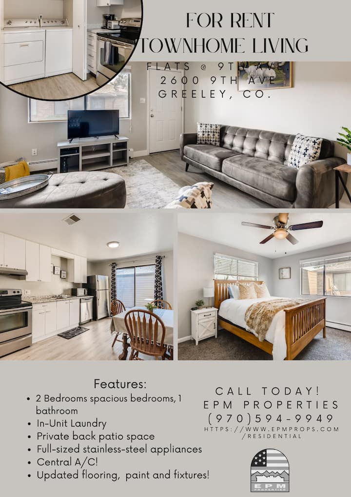 Charming 2br Townhome |Private Patio| Washer/dryer - Greeley, CO