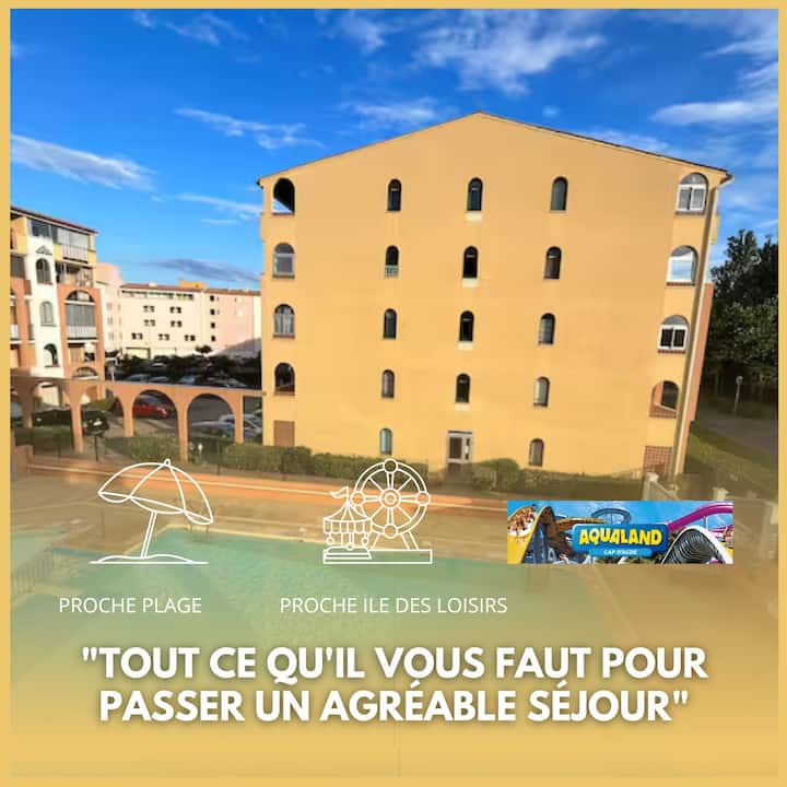 Appart 4 Personnes-piscine -Ascenseur-proche Plage - Agde