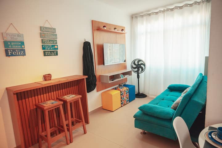 Apto Completo Wi-fi, Vista Para Mar E Pé Na Areia. - Praia Grande