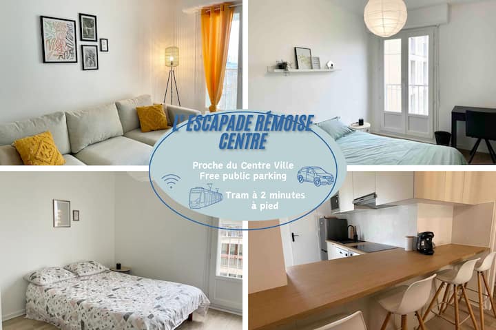 L' Escapade Rémoise Centre - Tram - Balcon & Wifi - Département Marne