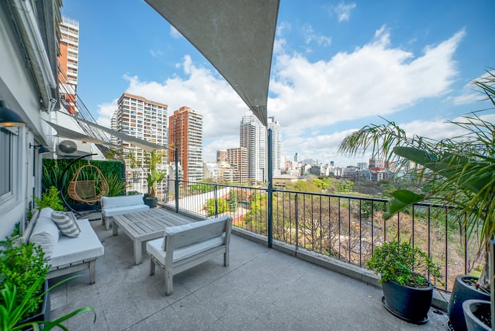 Sunny Skyline Park View - Private Terrace 2br Home - Buenos Aires