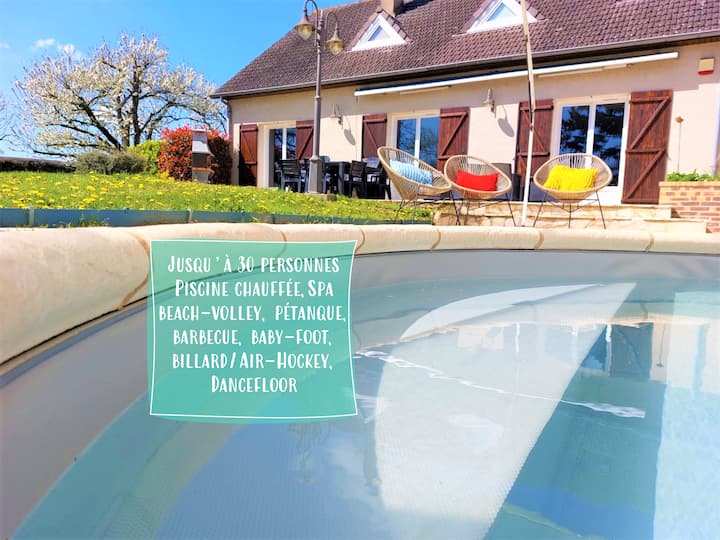Villa M 2x15p : 30p - Piscine + Spa - Paris à 1h30 - Châteaudun