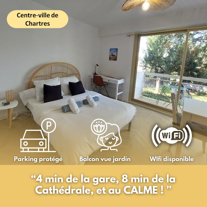 Studio Hypercentre - Lit Double, Parking & Balcon - Chartres