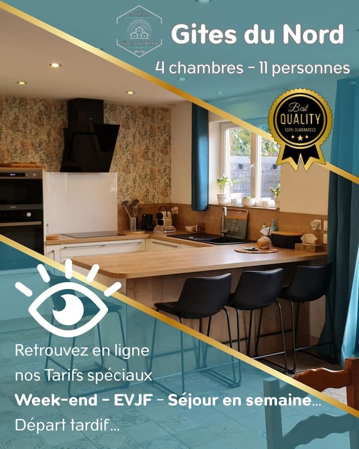 Gîte Xl à 20min/lille - 4 Chambres -  11 Personnes - Nord