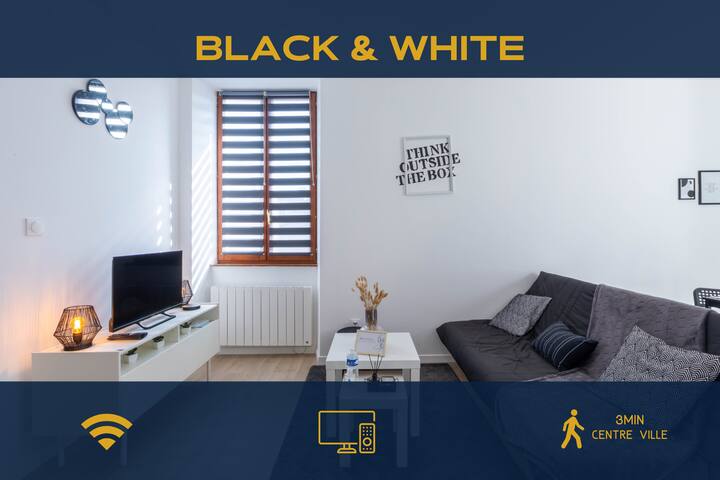 T2 Black 'N White Centre Ville- Wifi - Tout éQuipé - Oyonnax