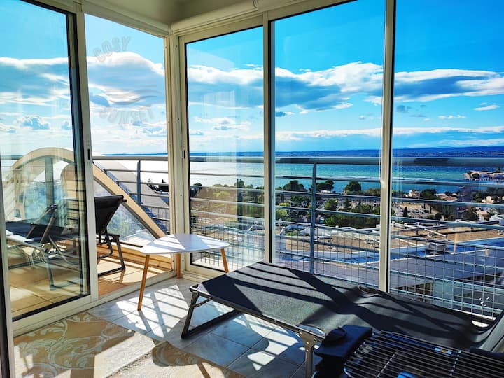 T2 Vue Panoramique Piscine Netflix Disney+ Garage - Sète