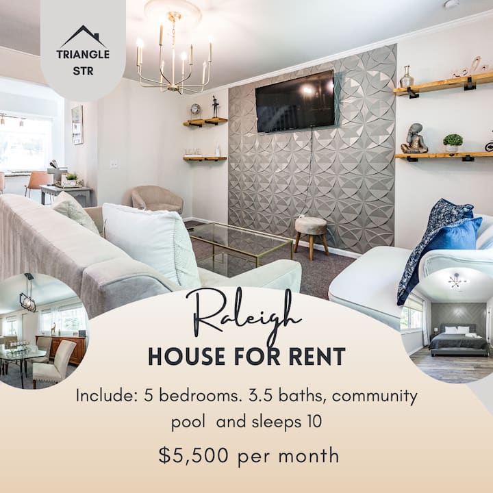 5 Bdr Near North Hills W Community Pool! - Raleigh, NC