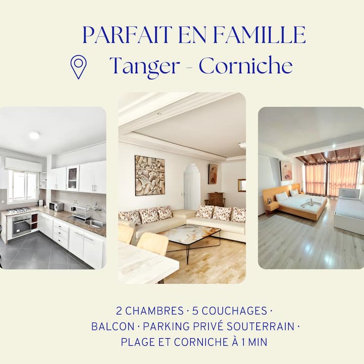 Familles | Corniche à 3 Min + Parking Sécurisé - Tangier, Morocco
