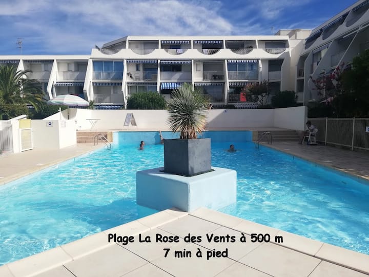 Charmant T2 Climatisé, Piscine, Plage à 500m - La Grande-Motte