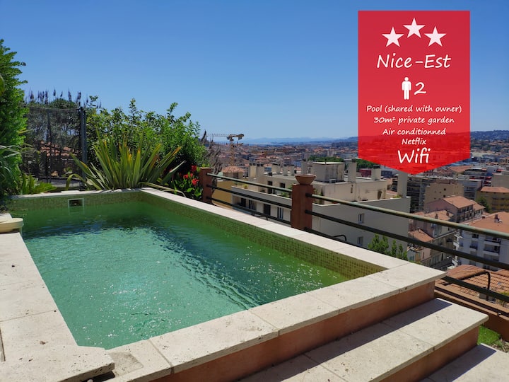 Studio Nice Vue Mer Piscine Clim Wifi Jardin Privé - Èze