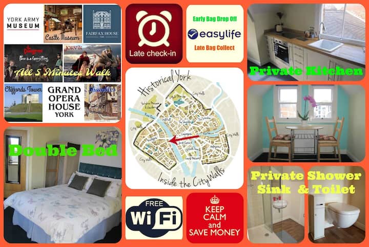 Studio-central York. Bedroom, Bathroom And Kitchen - イギリス ヨーク