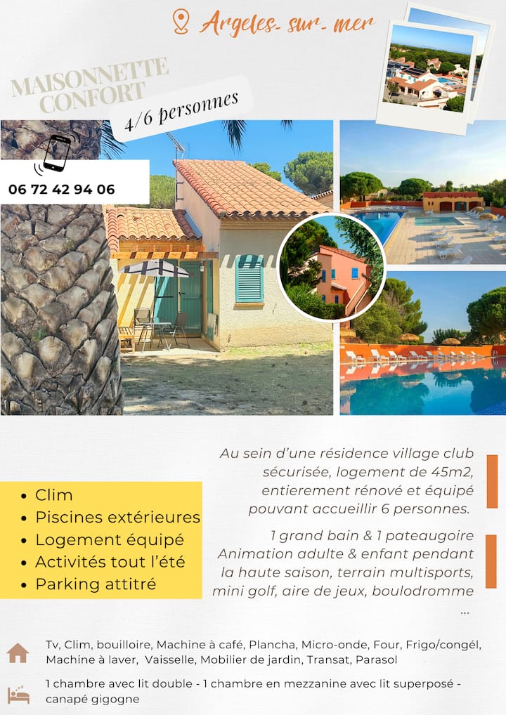 Maisonnette 4/6 Pers.avec Clim - Argelès-sur-Mer