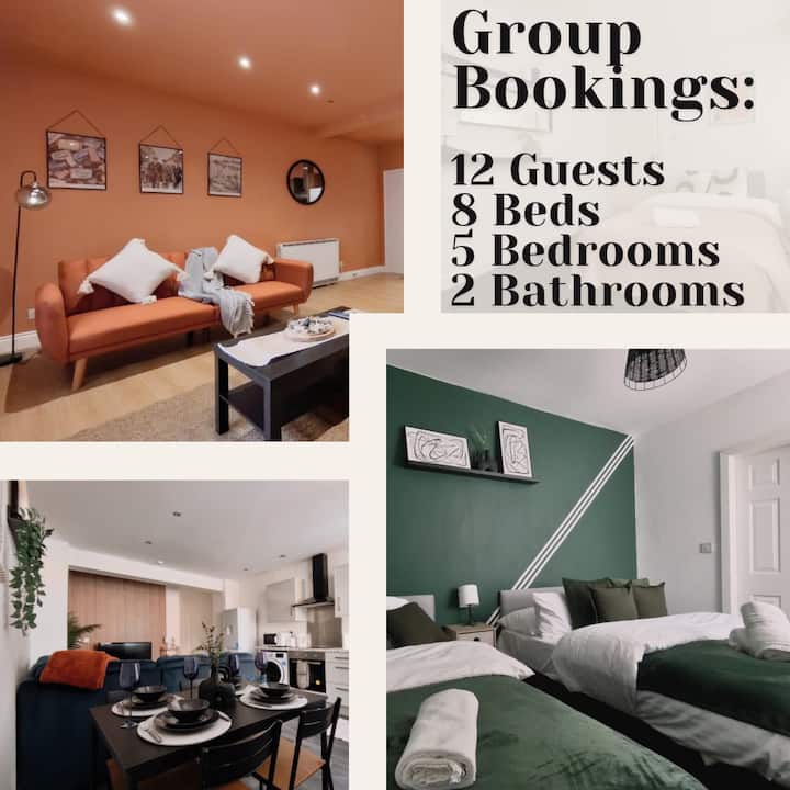 For Groups: 12 Guests, 8 Beds, 5 Bedrooms - Solihull
