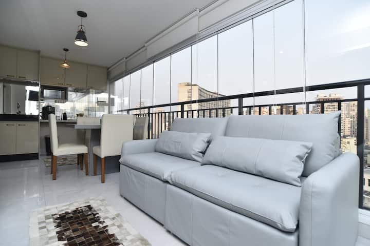 Flat  Luxo Vista Cond. Moderno Climatizado. - Pinheiros