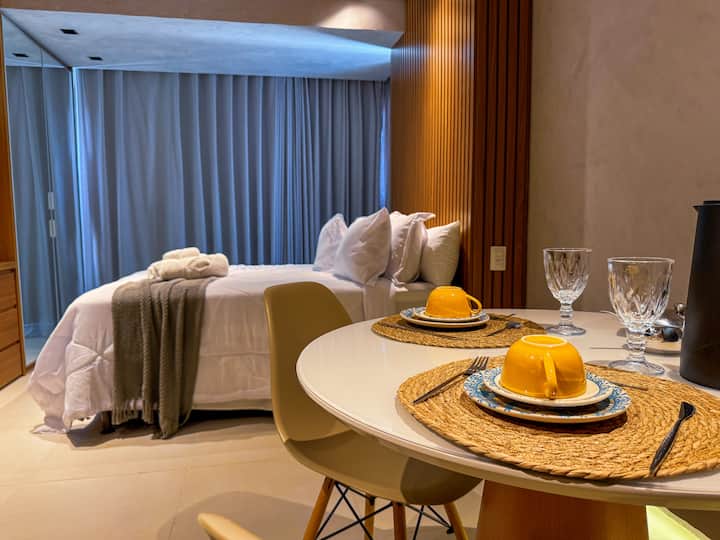 Studio | Rooftop | Academia | Ac | Estacionamento - Barra