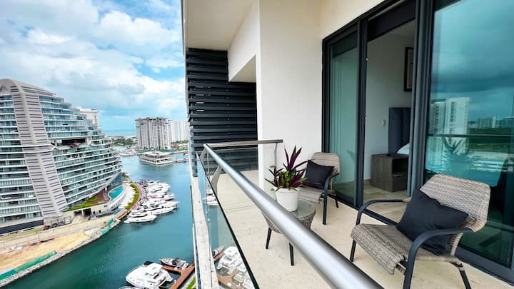 Top/1br/condo De Lujo/vista Al Mar/gym/balcón/zh - Cancún