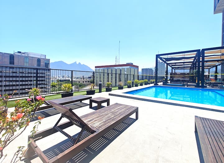 Luxury 2 Bedroom Apt With Pool + Parking + Gym +Ac - Monterrey