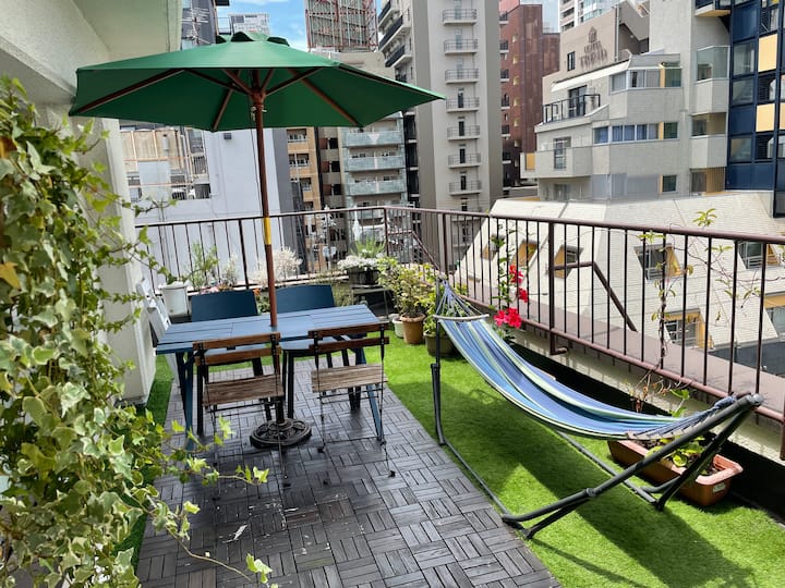 Namba 3 Min Walk | Big Balcony, Hammock & Flowers - Namba