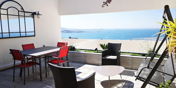 Bandol (83), Appartement Met Airconditioning T3 Met Panoramisch Uitzicht Op Zee Met Zwembad - Bandol
