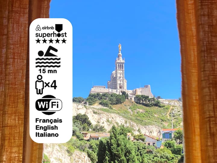 Grand 2p à St Victor Vieux Port - Vue Notre Dame - Jardin de la Magalone de Marseille