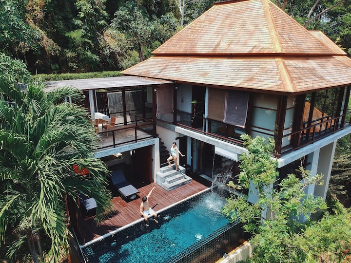Stunning Waterfall Pool Villa, Chalong Bay View - Phuket