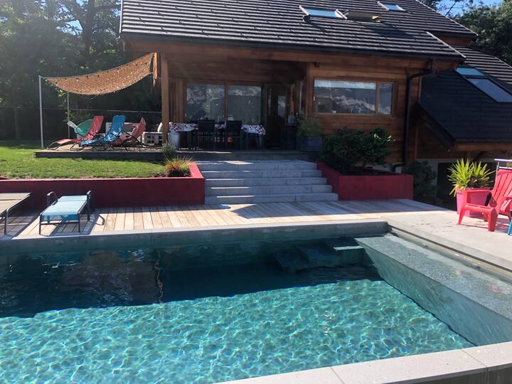 Maison Bois Avec Piscine Vue Sur Lac Et Montagnes - Le Bourget-du-Lac