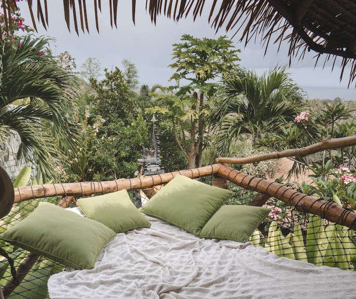 Semi Open Bamboo Bungalow + Instagram Hammock Net - Bali