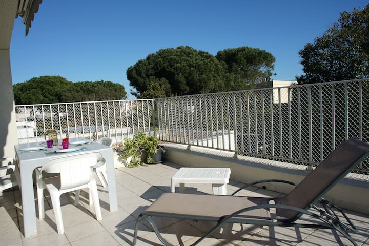 F2 Lumineux Climatisé Terrasse Plein Sud 2 Min Mer - Carnon