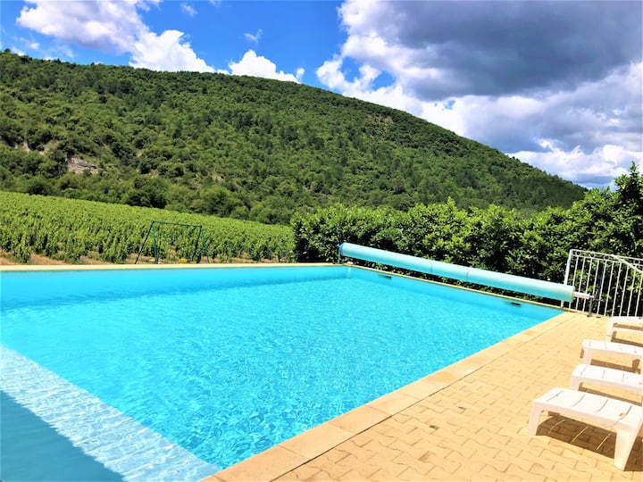 Gite 14p Avec Vue, Piscine Chauffée, Pétanque Jeux - Ardèche