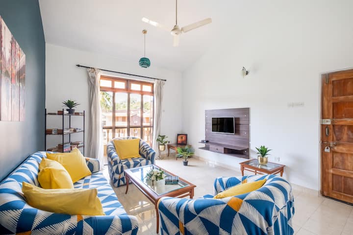 Staymaster Wfh | 2 Br Apt | 5 Mins From Beach - Goa