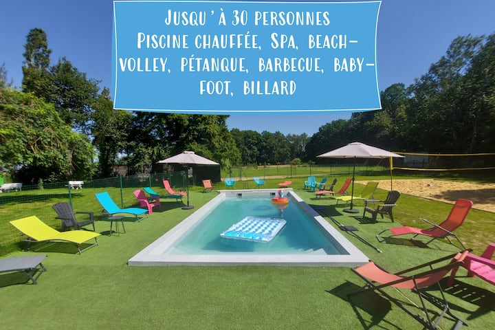 Villa 2x15p : 30p - Piscine + Spa à 1h30 De Paris - Châteaudun