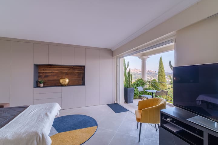 Studio Climatisé-piscine-vue Mer/village - Fibre - Saint-Paul-de-Vence