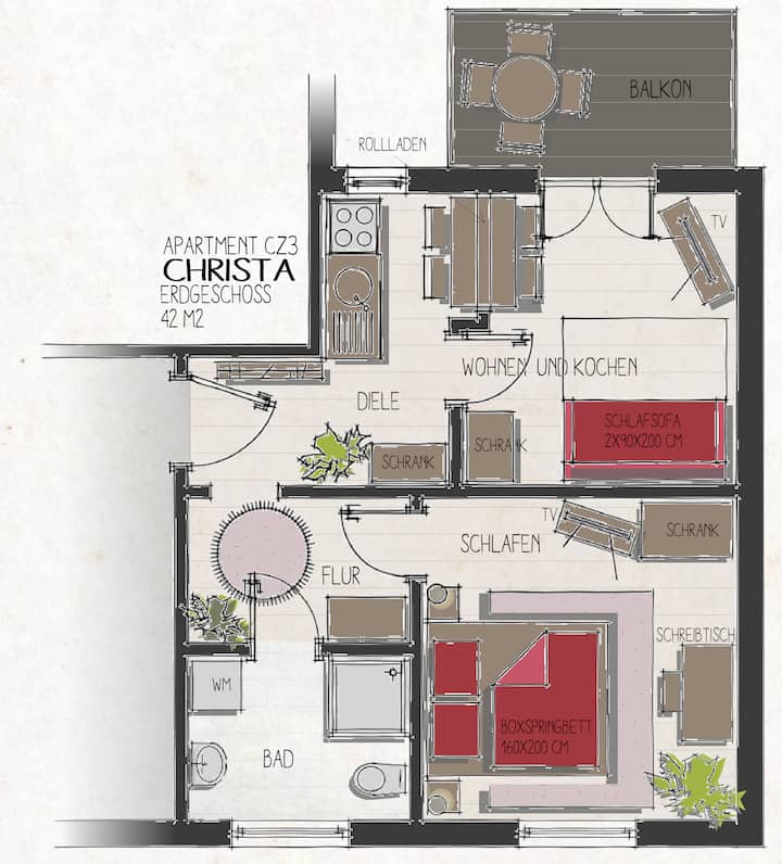 Apartment "Christa" Mit Balkon, Nähe Sner Schloß - Schwerin