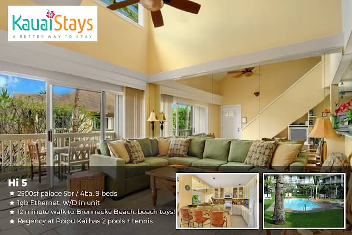 Huge 2500 Sf Resort Home. Gig Internet. Stroll To Beach - Kauai, HI