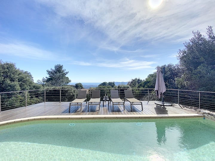 Apartement 2p En Rdc Villa Avec Piscine Et Vue Mer - Grasse