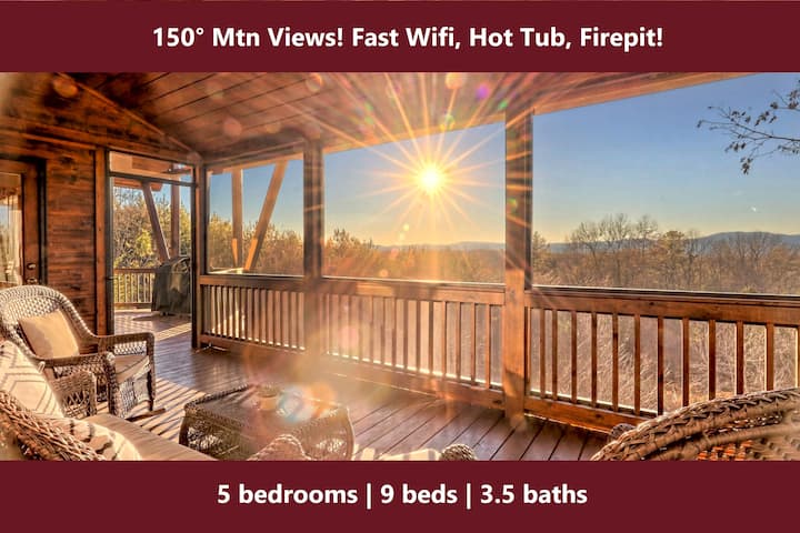 New! 150° Mtn Views! Fast Wifi, Hot Tub, Firepit! - Georgia